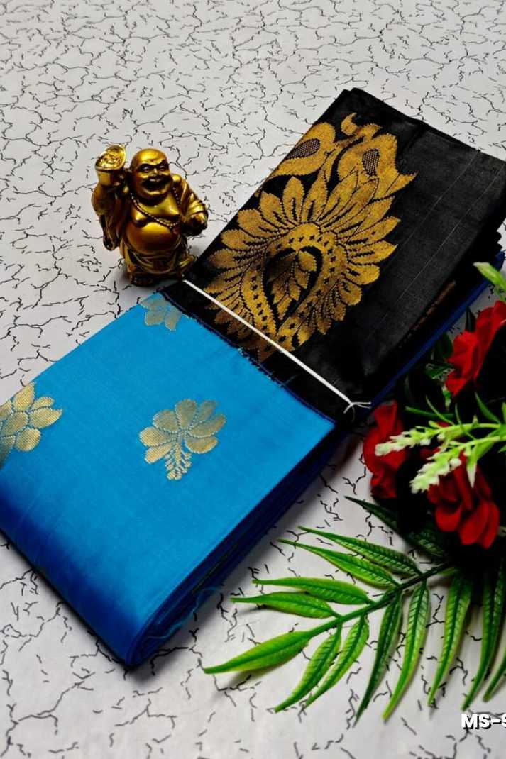 MODERN FANCY SOFT SILK SAREES WITH BUTTA DESIGN - BLUE SHADE