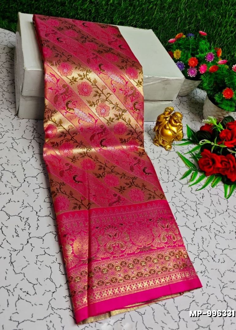 Bridal silk gold silvar and copper zari weave and wedding art silk suba ...