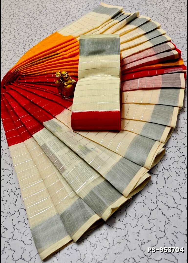 Pushpa 2 linen cotton sarees - red