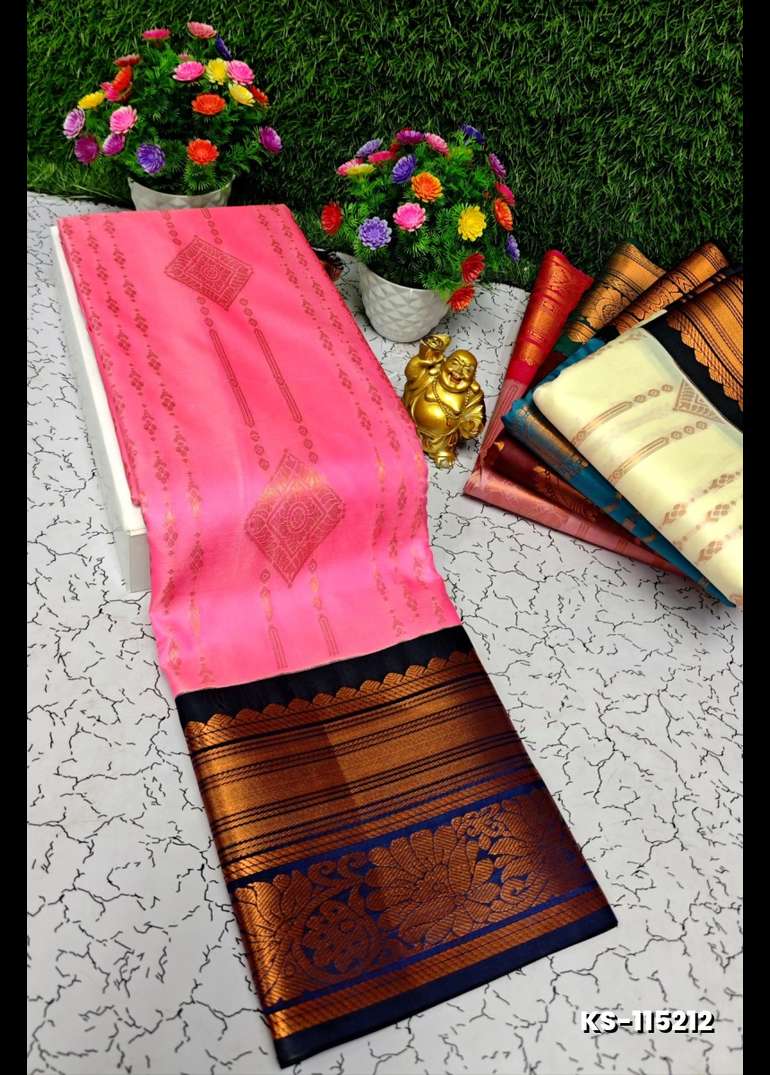 Fancy all self soft silk sarees with kottanchi border - pink