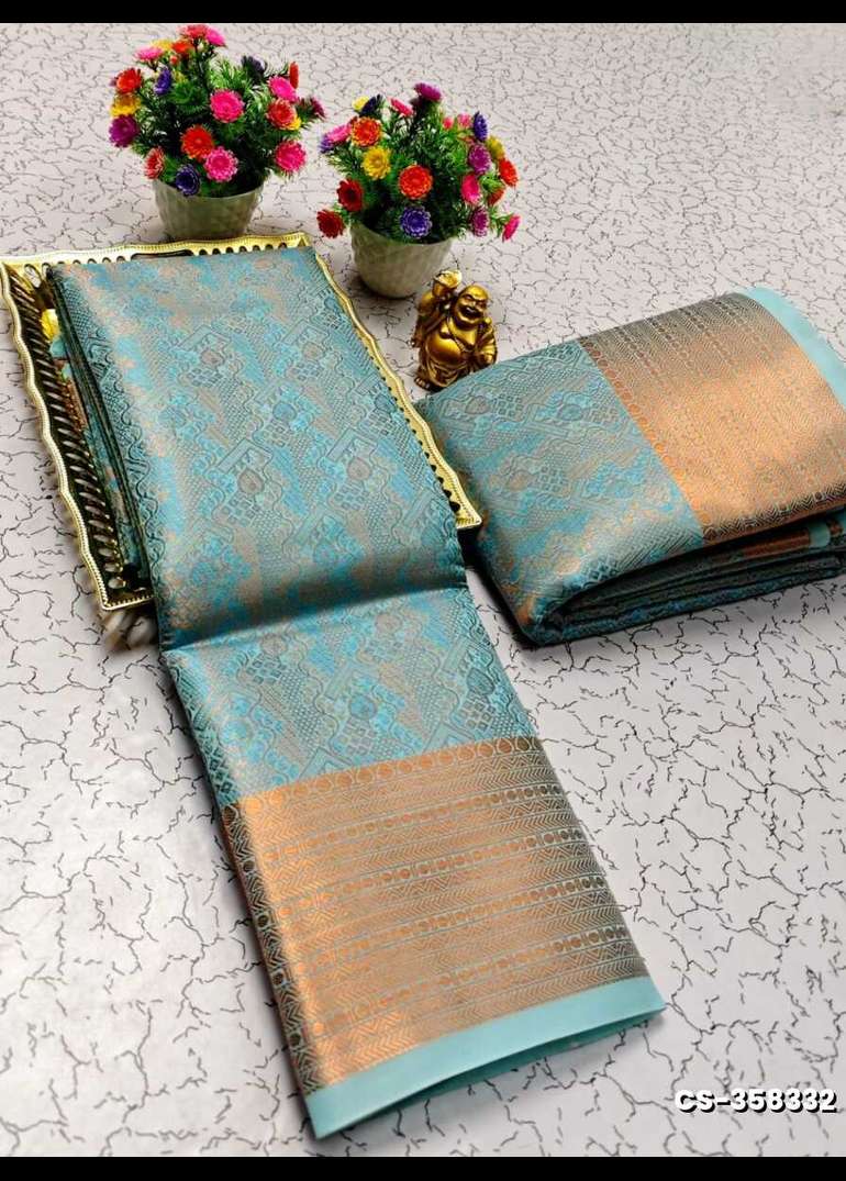Bridal rapier copper silk fancy light weight silk sarees - light sky blue