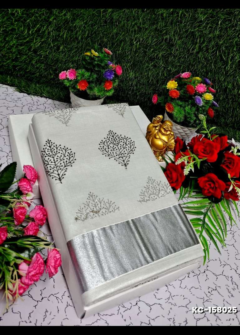 Trending kerala special full work embossed digital printing tissue ...