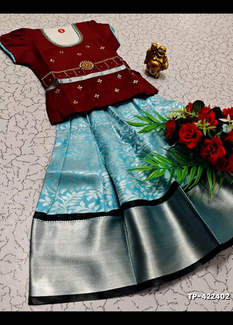 Festival and function wear traditional kids pattu pavadai stone work ...