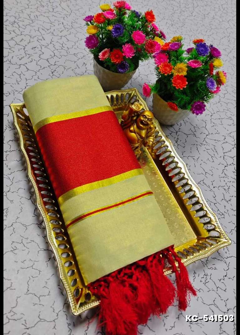 Trending kerala special full work embossed digital printing tissue ...