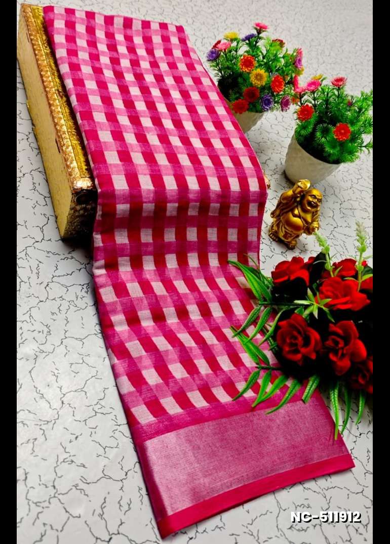 Nayanthara inspired checked sarees with multiple colors - pink