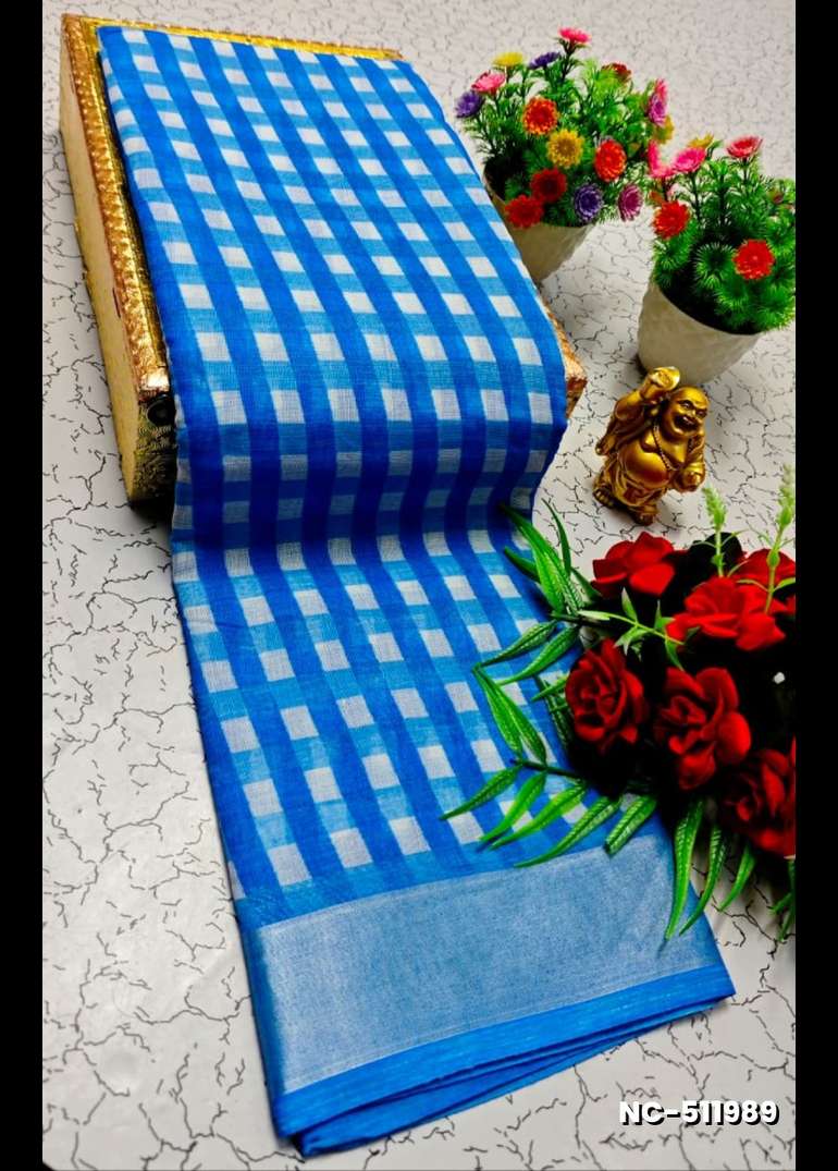 Nayanthara inspired checked sarees with multiple colors - blue colour