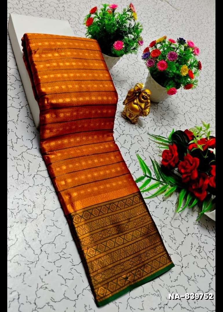 Narayani cotton with classic zari temple border - venthaya colour
